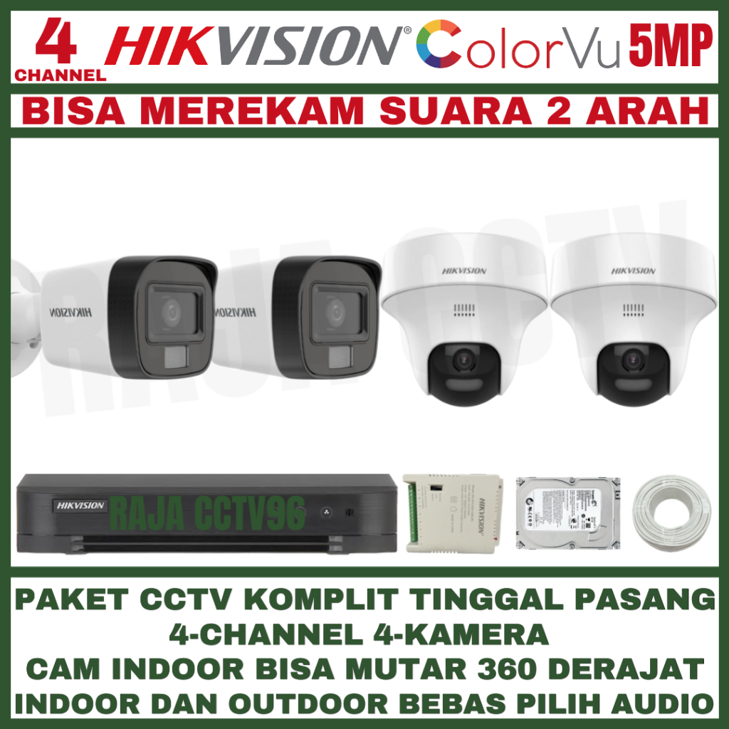 Jual paket cctv hikvision 5mp colorvu 4 channel 4 camera two way audio ...
