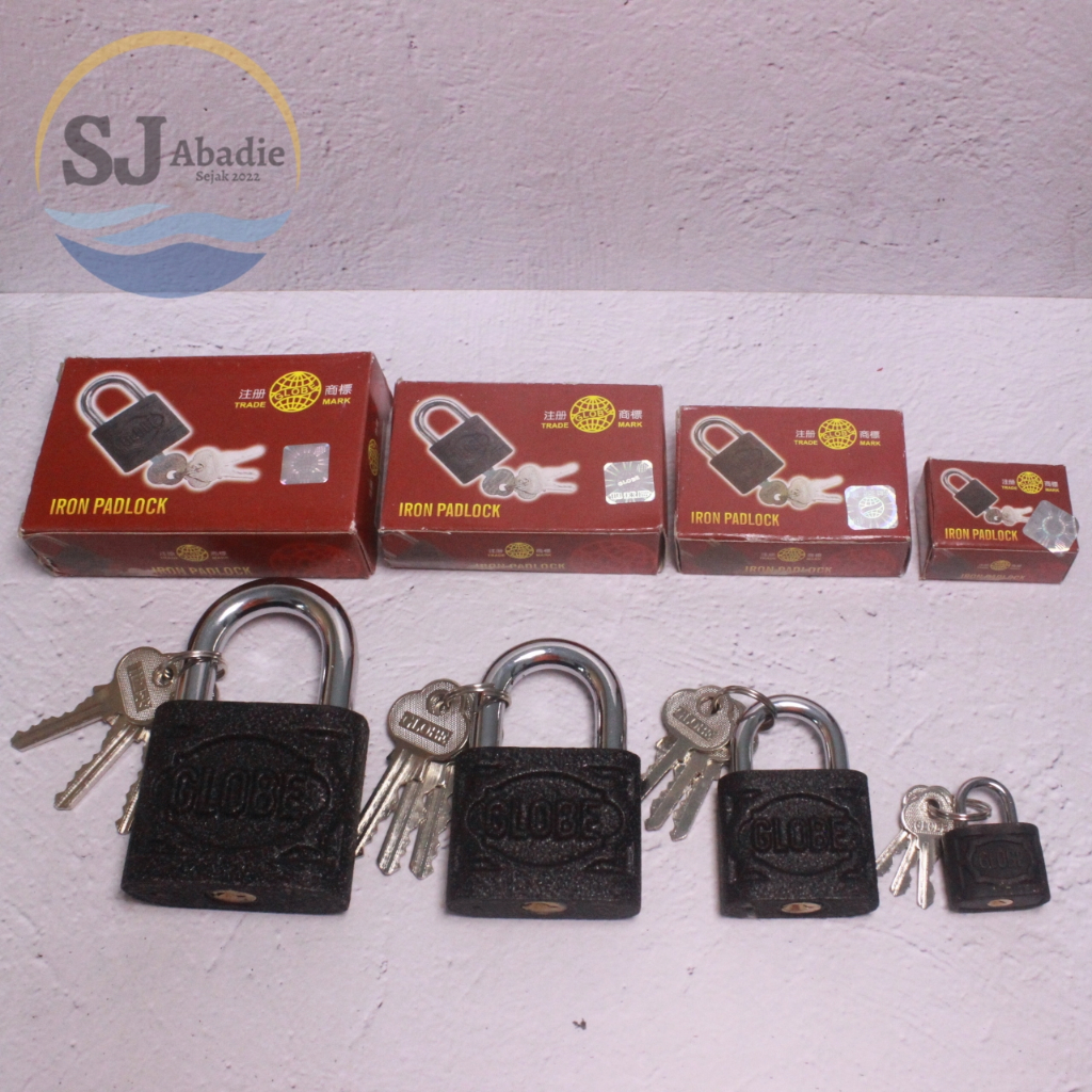 Jual (6 PC) GLOBE Gembok Pagar Hitam Tebal 20 25 30 40 mm Leher Pendek ...