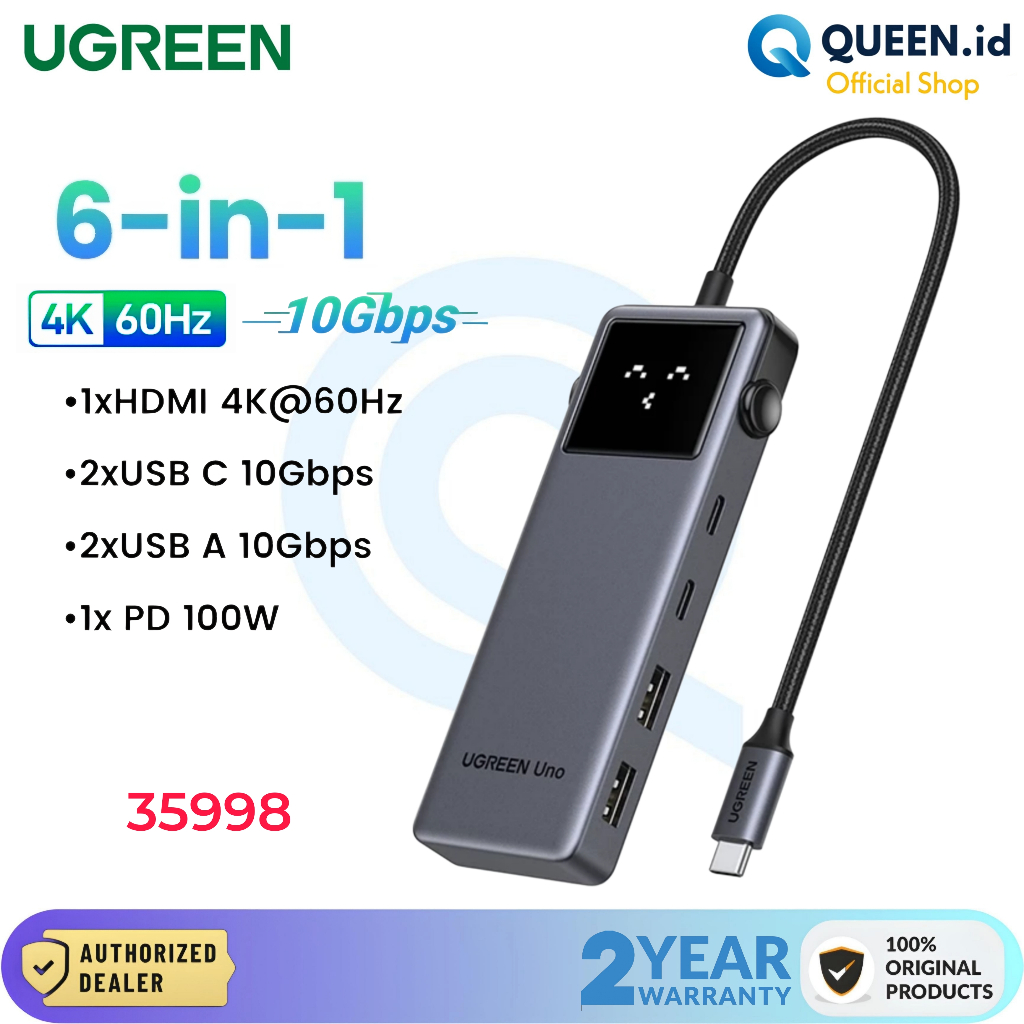 Jual UGREEN UNO Adapter HUB 6in1 USB TYPE C 3.2 To HDMI 4K @60Hz PD ...