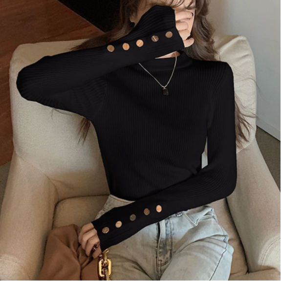 Jual [TTEUDA] Inner Rajut Lengan Panjang Kancing Gold Korean Style ...