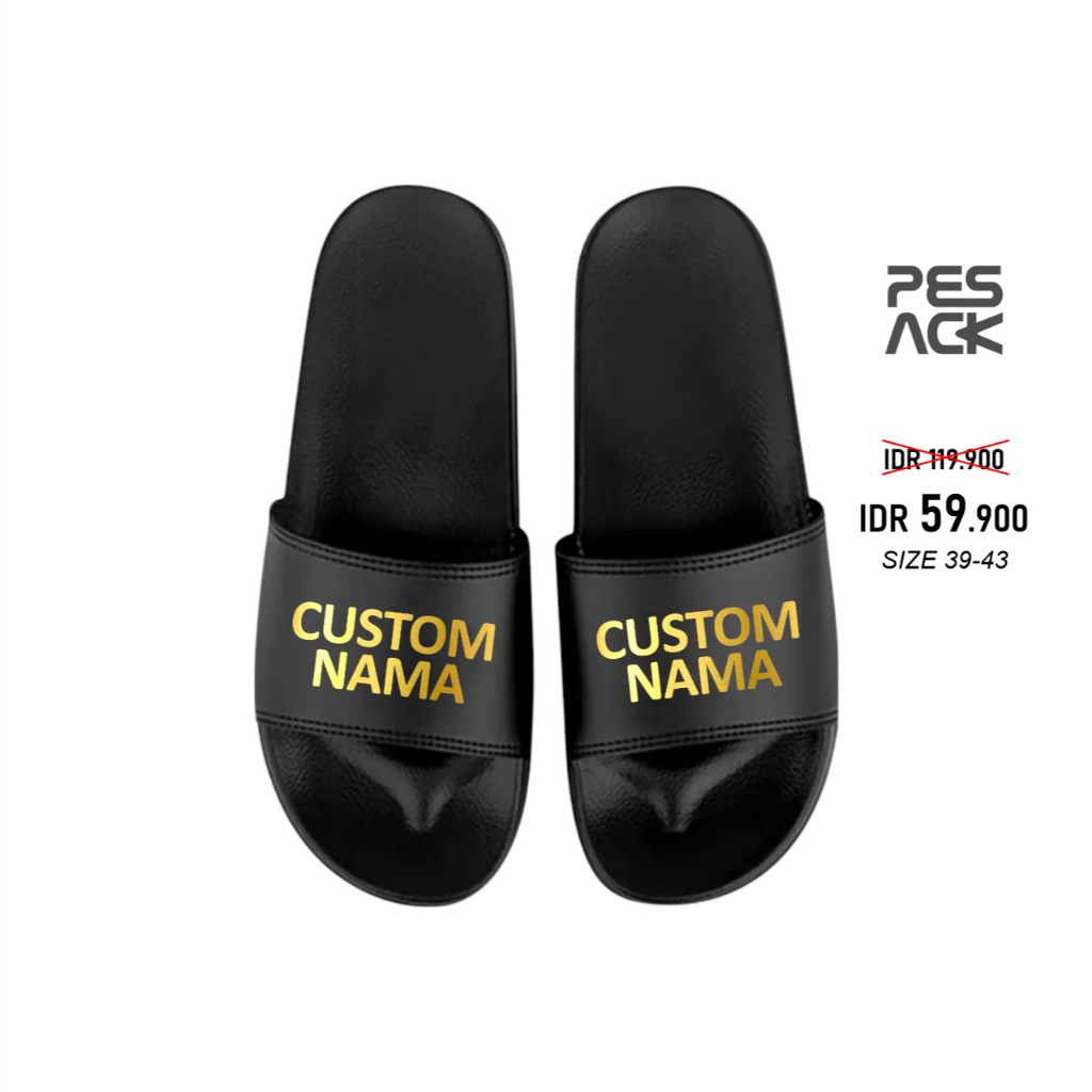 Jual Sandal Pria Selop Custom Nama Gold Edition Sendal Selop Nama Warna ...