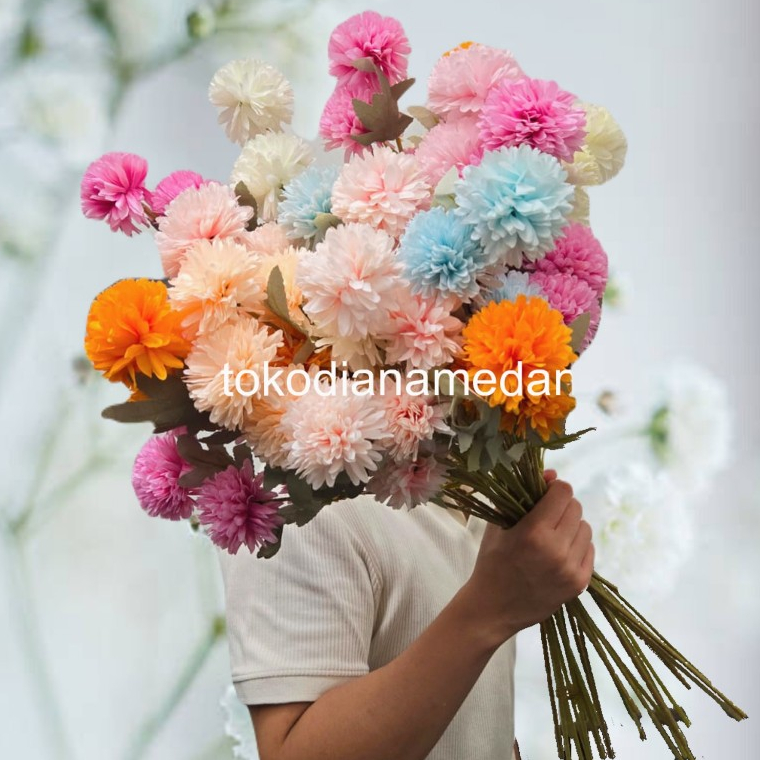 Jual (Pom Pom E) Artificial PomPom 3 Bunga | Shopee Indonesia