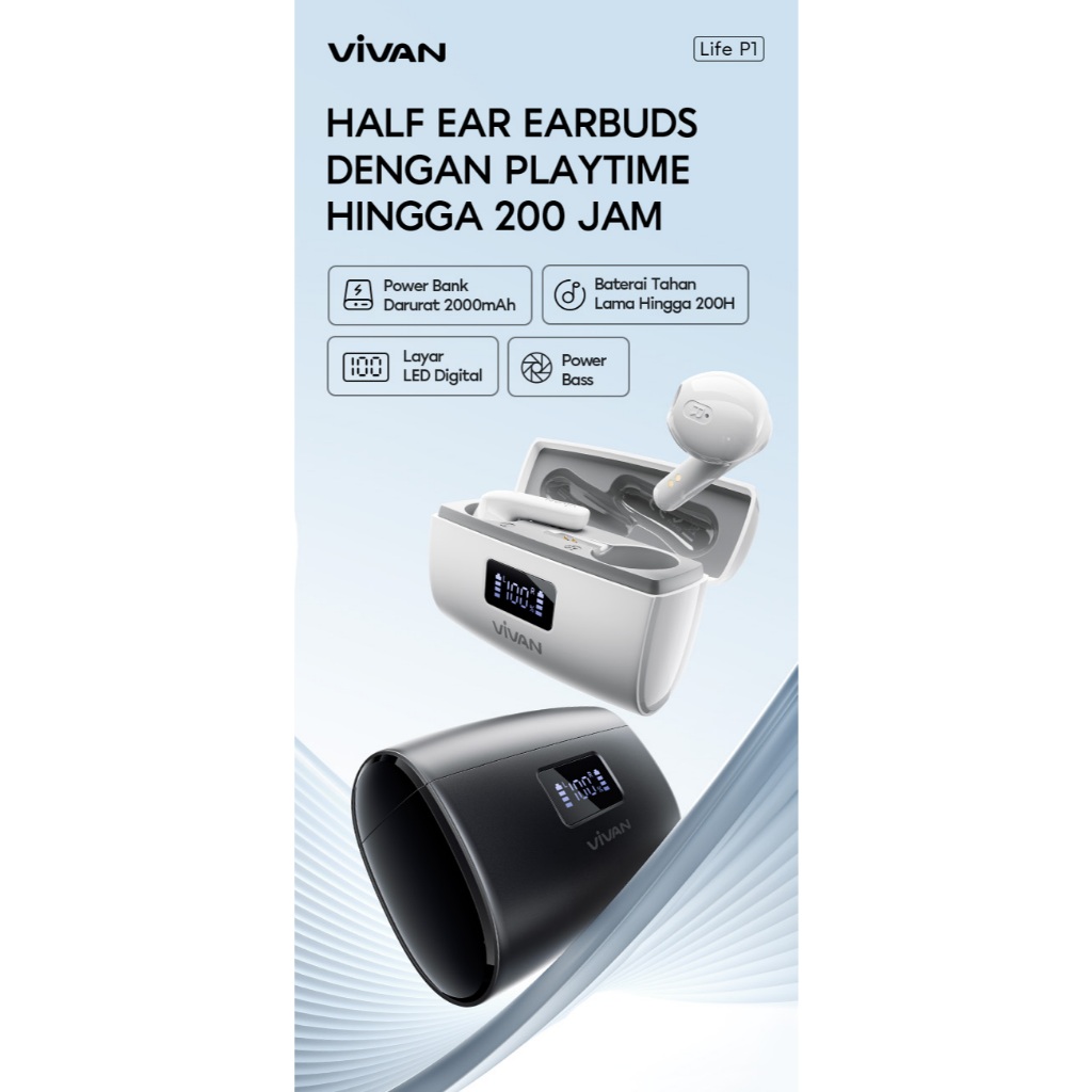 Jual Vivan Life P1 Earphone Bluetooth 5.4 TWS Earbuds Stereo Half in ...