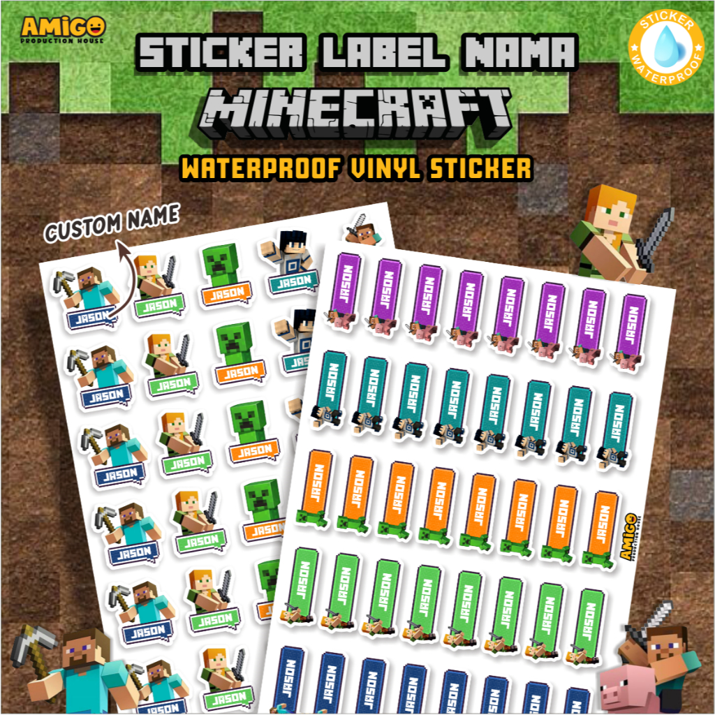 Jual Sticker Minecraft Label Nama Anak Label Buku Waterproof Anti Air ...