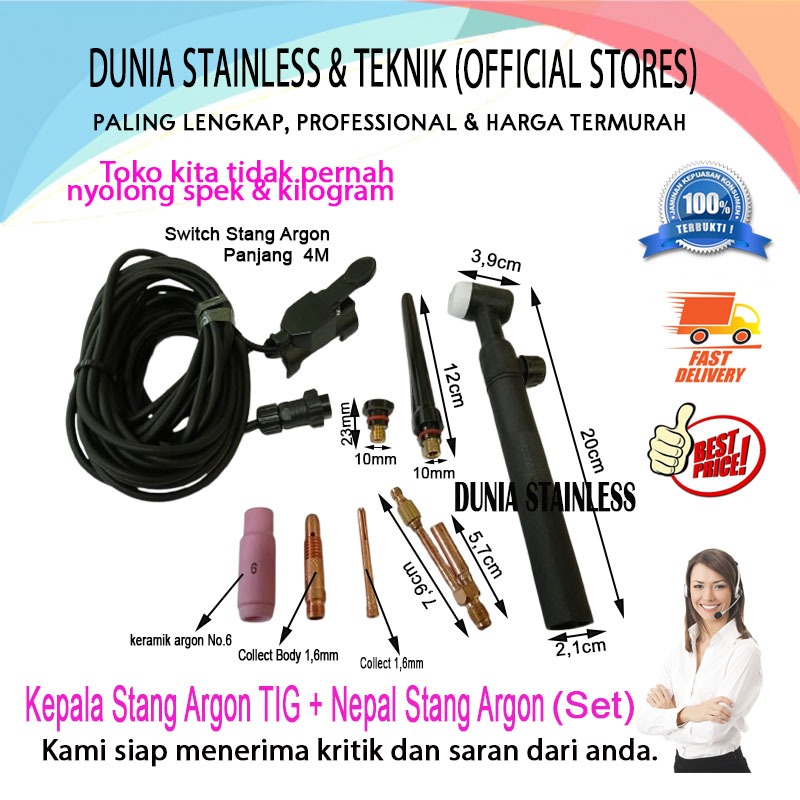 Jual Kepala Stang Argon TIG + Nepal Stang Argon (komponen stang argon ...