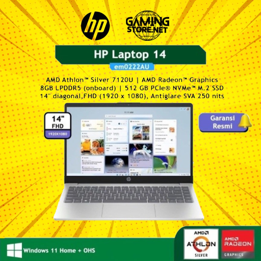 Jual HP Laptop 14-em0222AU/em0223AU Athlon 7120 512GB 14" FHD IPS W11 ...