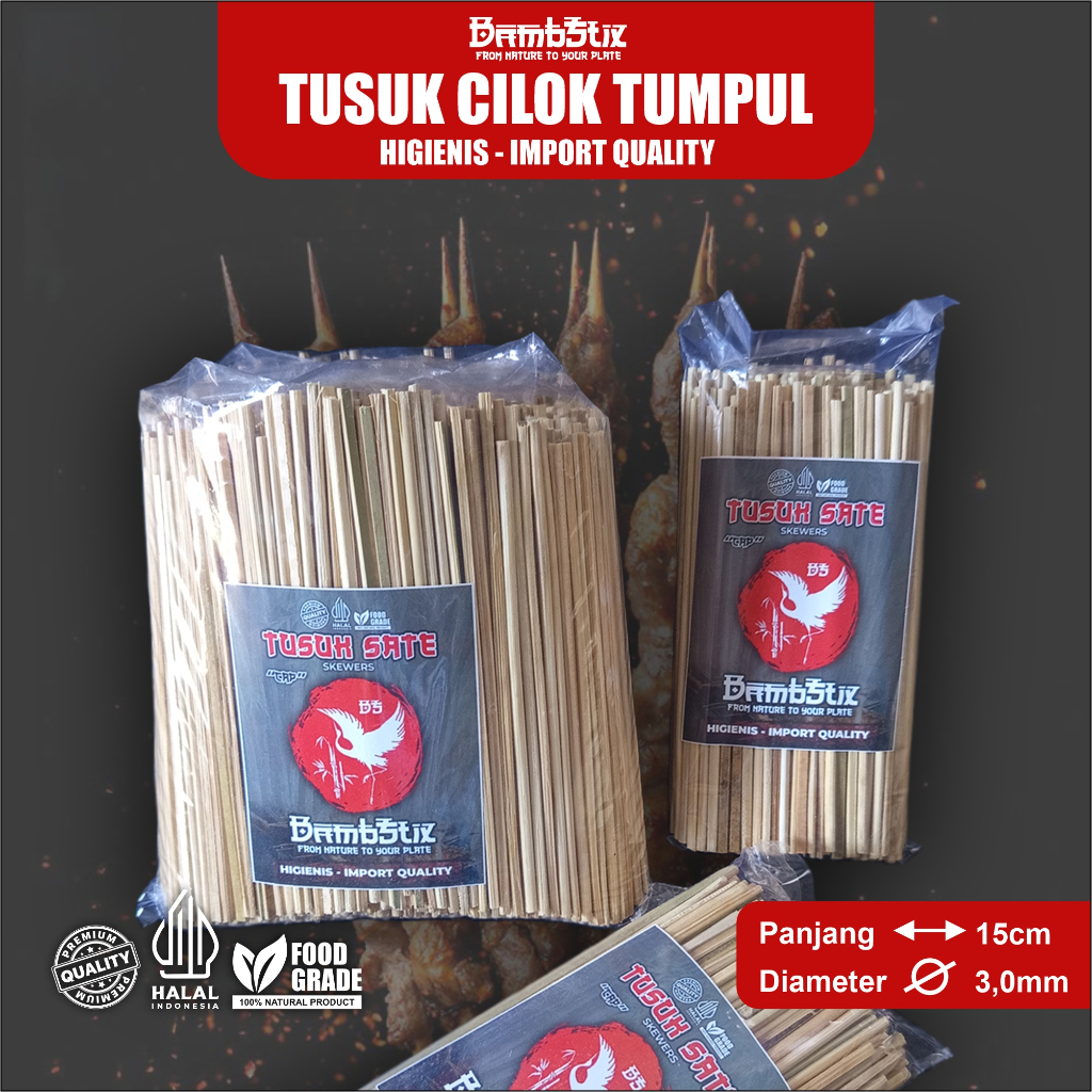 Jual Tusuk Sate Cilok Tumpul Panjang 15cm Diameter 3,0mm Bulat Halus ...