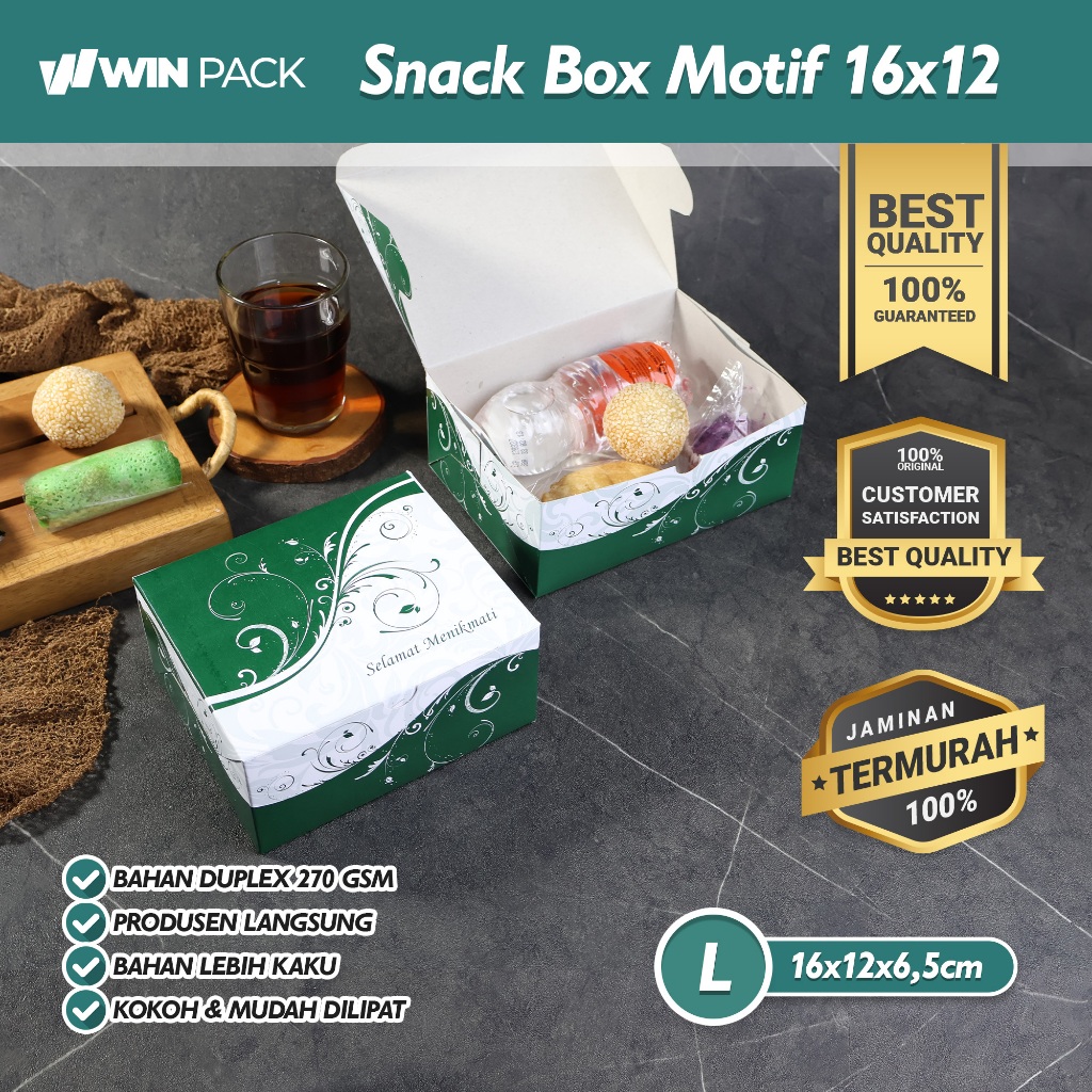 Jual (25 Pcs) Snack Box 12x16 | Dus Kue | Putih Motif | Ukuran 16x12 ...