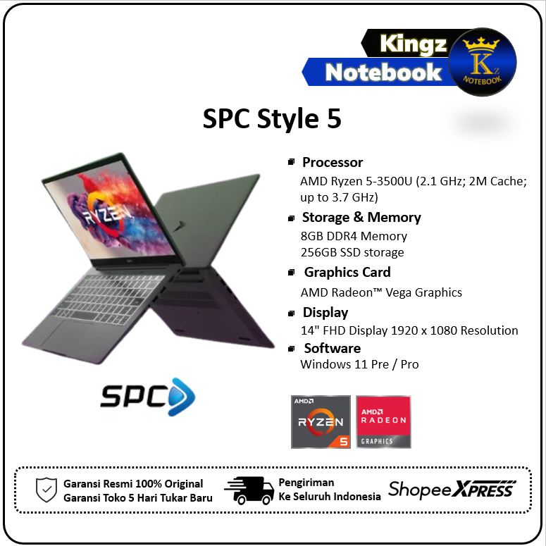 Jual Laptop SPC Style 5 Ryzen 5 3500U 8GB 256GB SSD Win 11 Pre 14" FHD ...