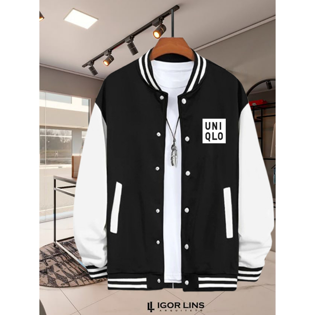 Jual [ COD ] Jaket Baseball Varsity kancing Logo UniQlo Text Putih ...