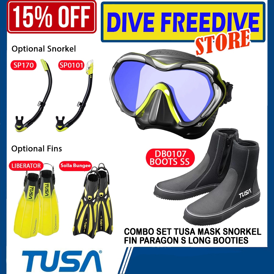 Jual Combo Set Tusa Mask Snorkel Fin Paragon S Masker Selam Long Boot ...