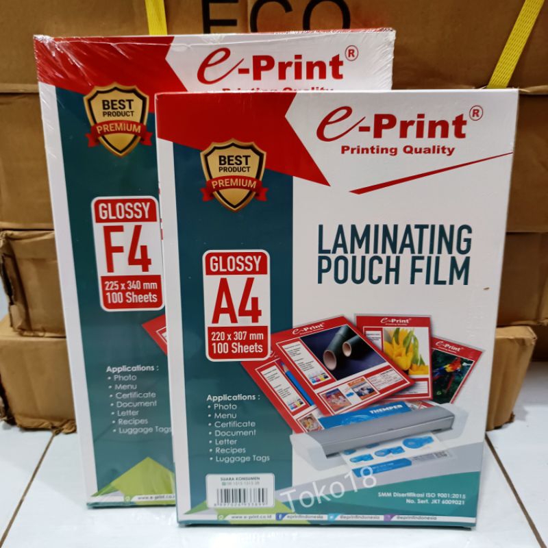 Jual 1 Pak Laminating F4 Dan A4 Eprint 100 Micron (100 Sheet) | Shopee ...