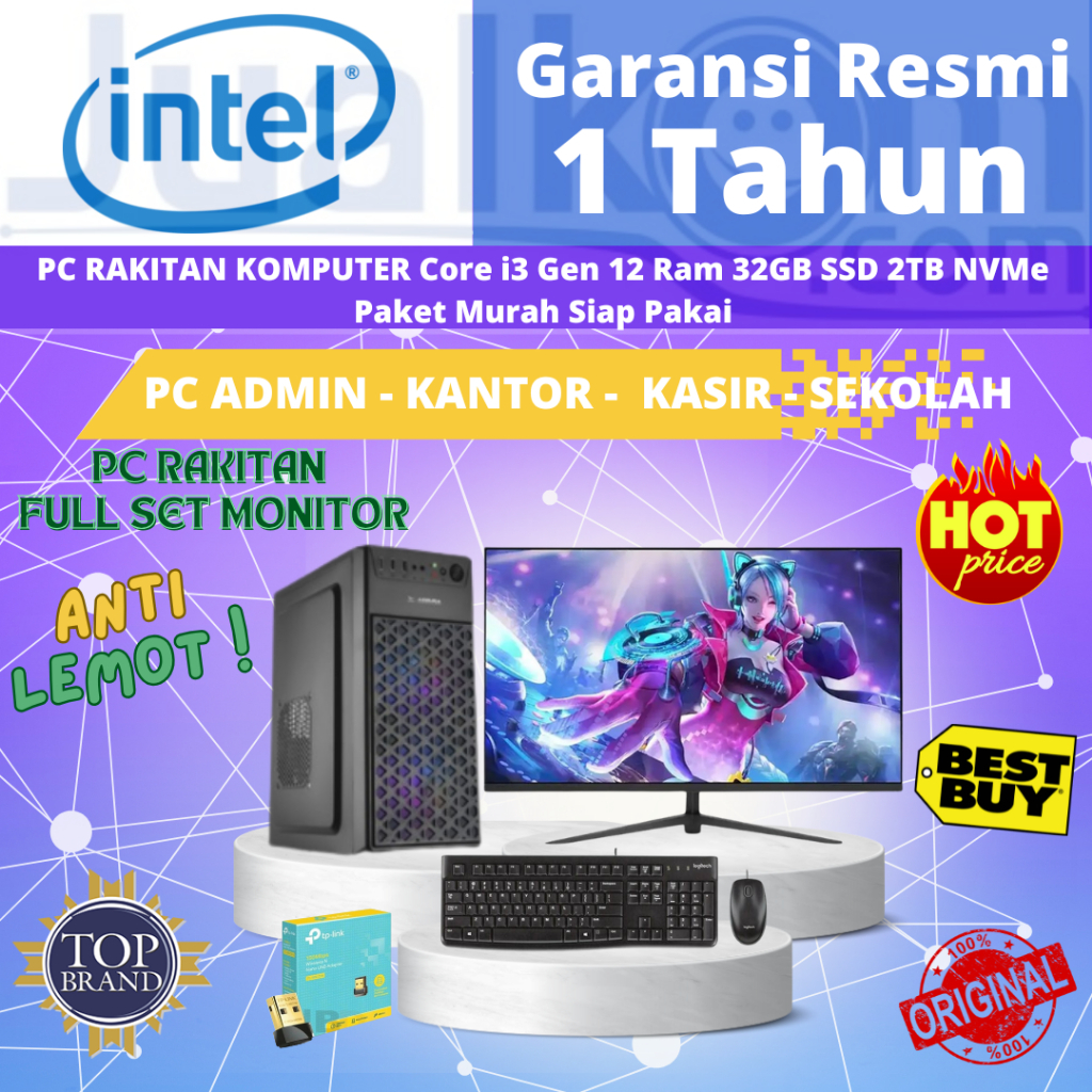 Jual PC Rakitan CPU Komputer Rakitan Gen 12 Core i3-12100 Ram 32GB 2TB SSD Fullset Monitor Siap ...