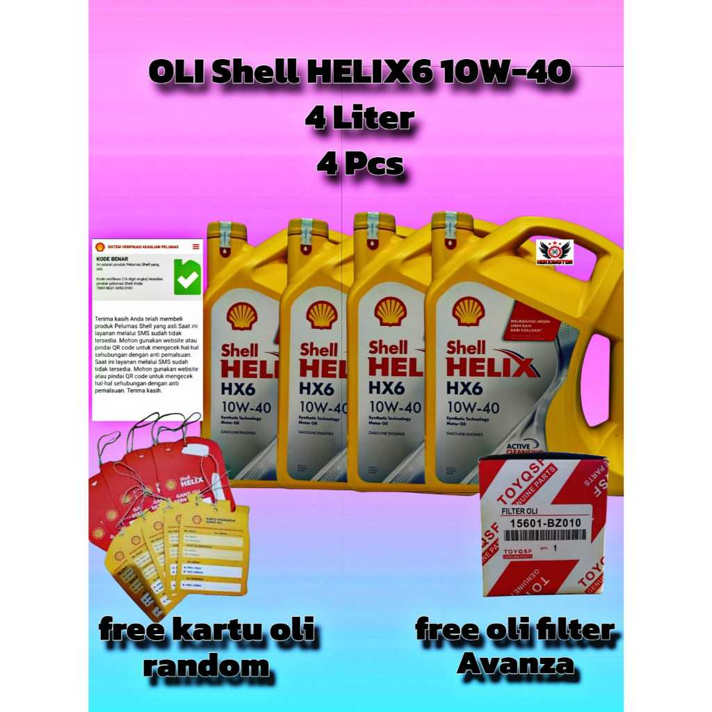 Jual OLI MOBIL SHELL HELIX HX6 10W-40,4 LITER 1Dus 4 Pcs Original Scan Barcode free Kartu Oli ...