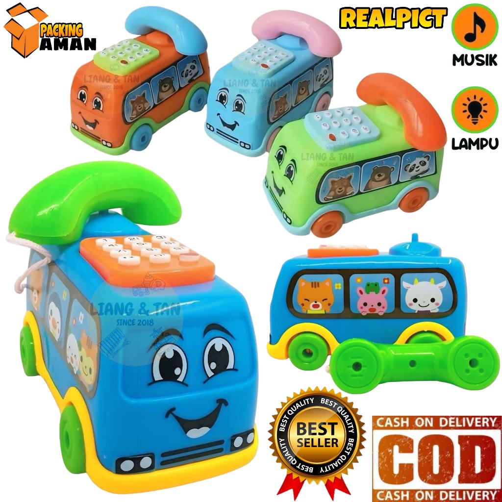 Jual ( BISA COD ) PROMO Mainan Anak Bus Telepon Musik Lampu / Mainan ...