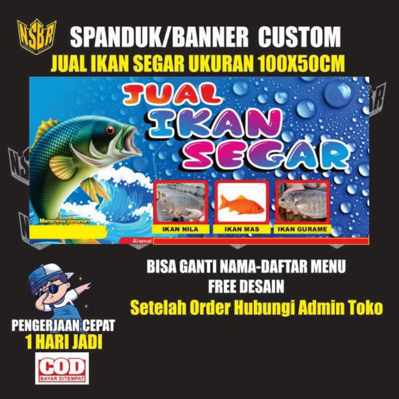 Jual Spanduk Jual Ikan Segar Ukuran 100x50cm | Satu hari Jadi | Shopee ...