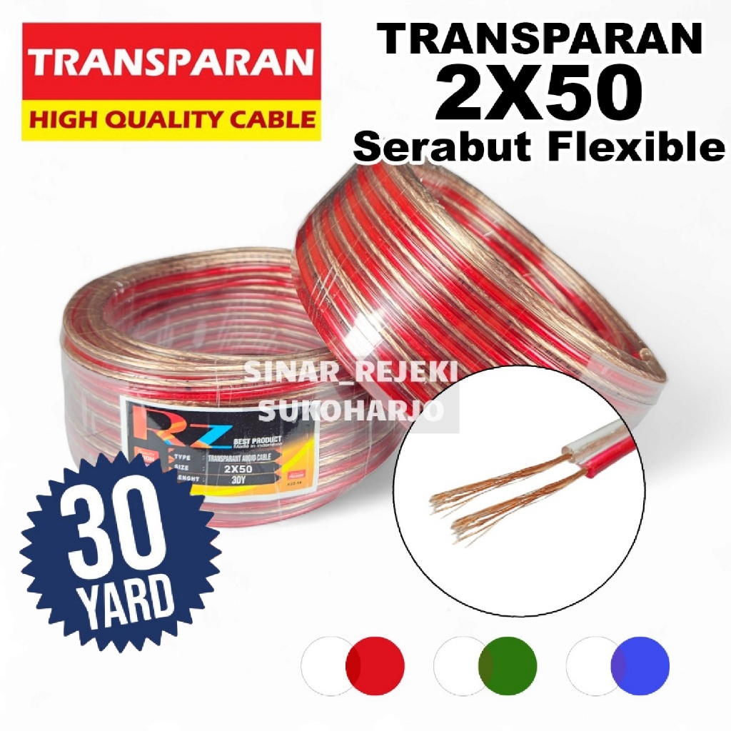Jual Kabel Listrik Transparan Kabel Serabut 2x50 Roll 30 Yard Kabel Monster 2 x 50 Kabel Audio ...