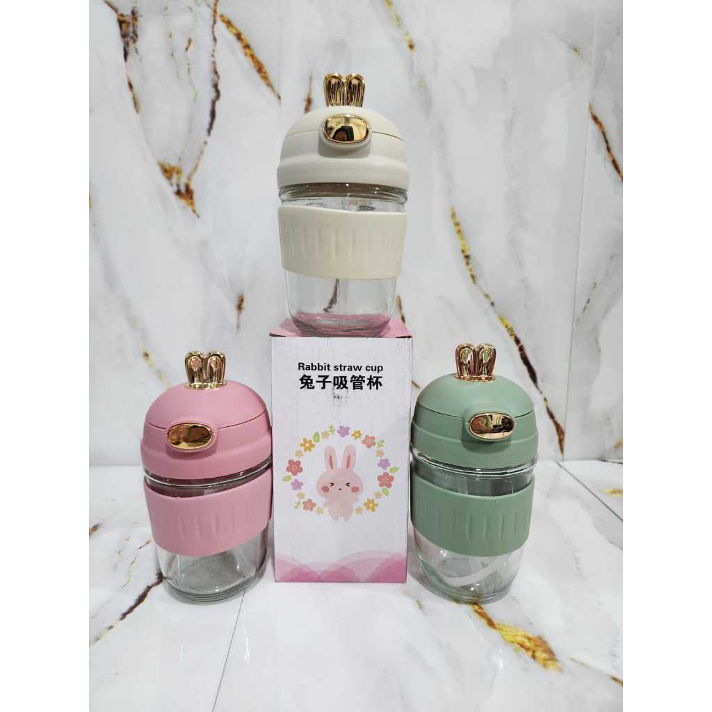 Jual BM-231 Tumbler Kaca Bunny Rabbit Gelas Mug Kaca dengan tutup Anti ...
