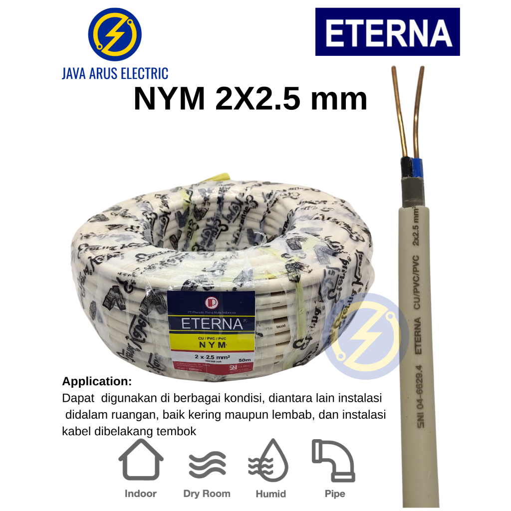 Jual ETERNA NYM 2X2.5 | 2 X 2.5 KABEL TUNGGAL PER ROLL 50 METER | Shopee Indonesia
