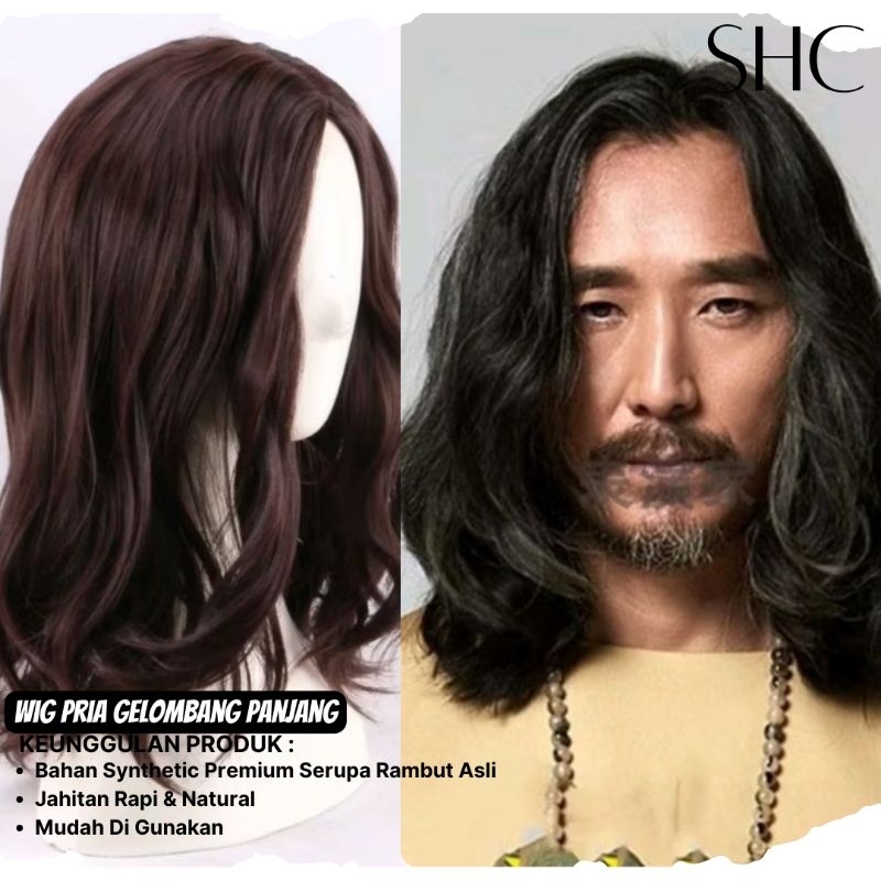 Jual Wig Pria Model Gondrong Bergelombang Pabajang 50 cm Bahan Premium ...