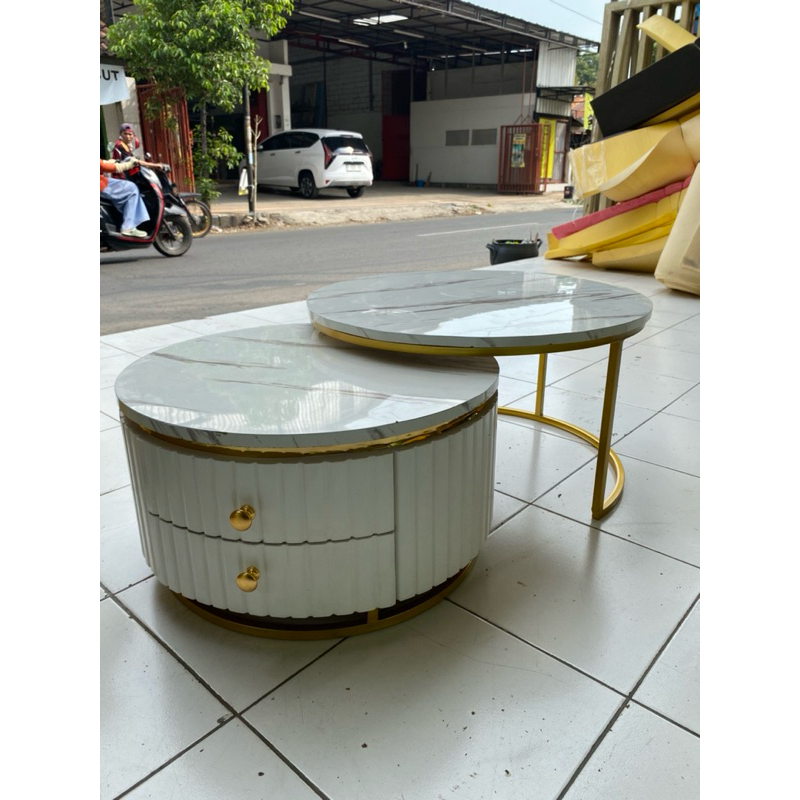 Jual Meja Kopi Bulat Set 2 Minimalis Modern - Meja Tamu Susun HPL ...