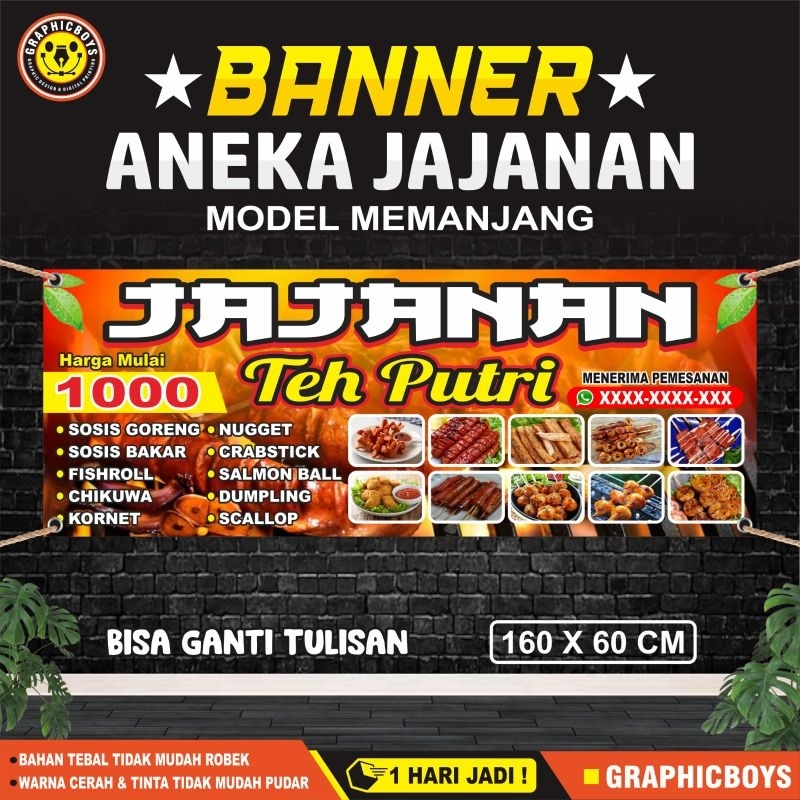 Jual Jual Spanduk Banner Jajanan Ukuran 160 X 60 Cm, Jual Spanduk ...