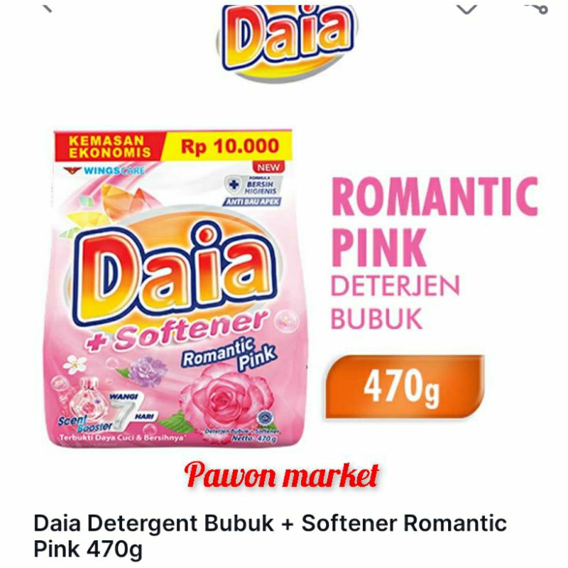 Jual Daia Detergent Bubuk + Softener Romantick Pink 470 g | Shopee ...