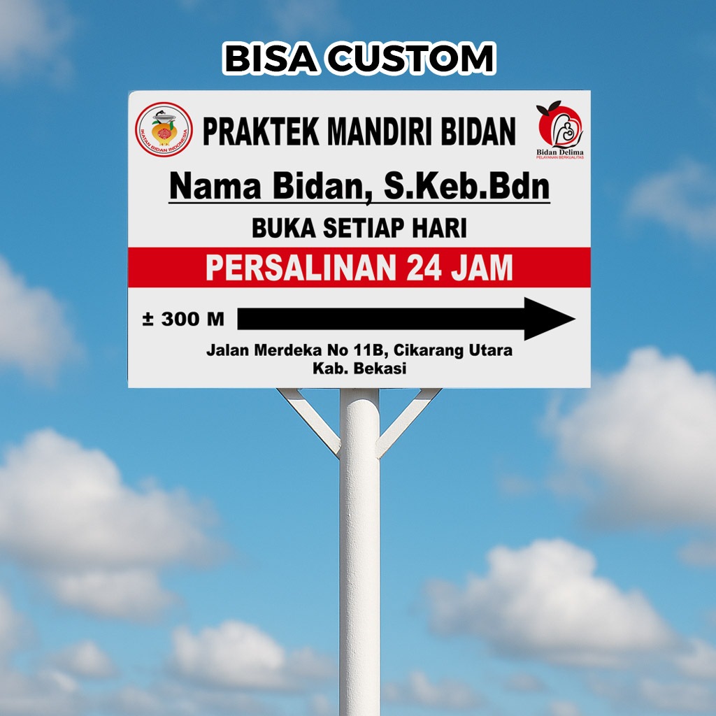 Jual Cetak Banner Malang | Tiang Besi Plang / Plakat / Papan Nama Bidan ...