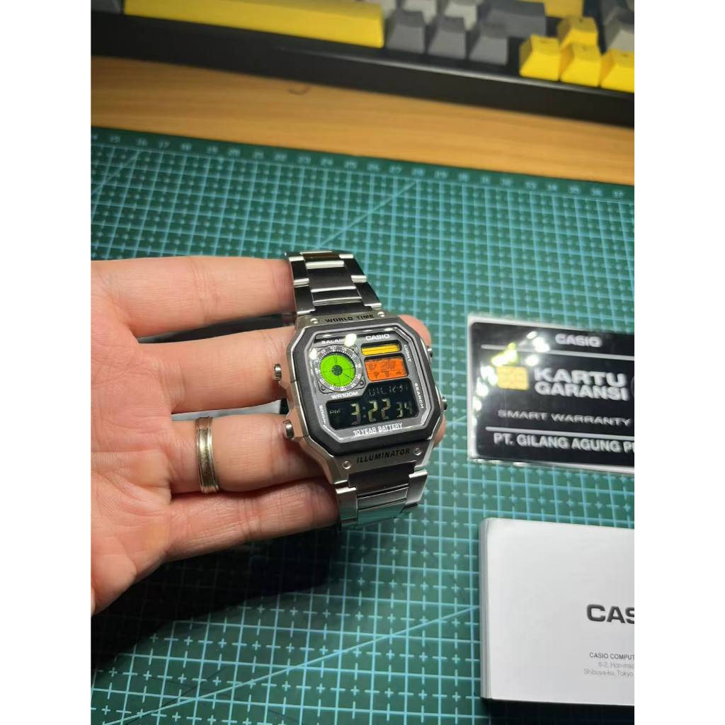 Jual Modified jam tangan pria Casio AE-1200WHD-1A Resin Strap , colorful polarised LCD, hydromod ...