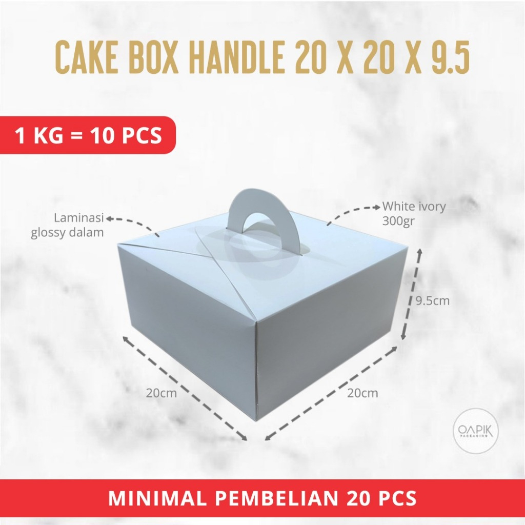 Jual CAKE BOX HANDLE LAMINASI 20x20x9.5 kemasan kue cakebox box snack ...