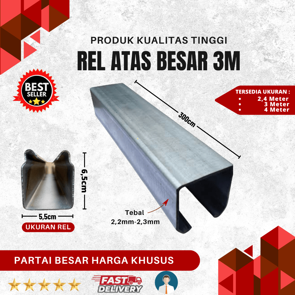 Jual Rel Atas Besar 3Meter - Rel Sliding tikung Pintu garasi - Rel ...