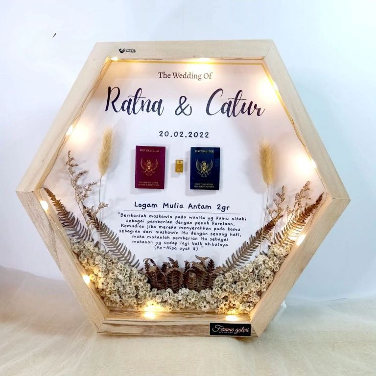 Jual ji13 - (READY STOCK) Mahar Pernikahan Rustic Bingkai hexagonal Antipecah express free ...