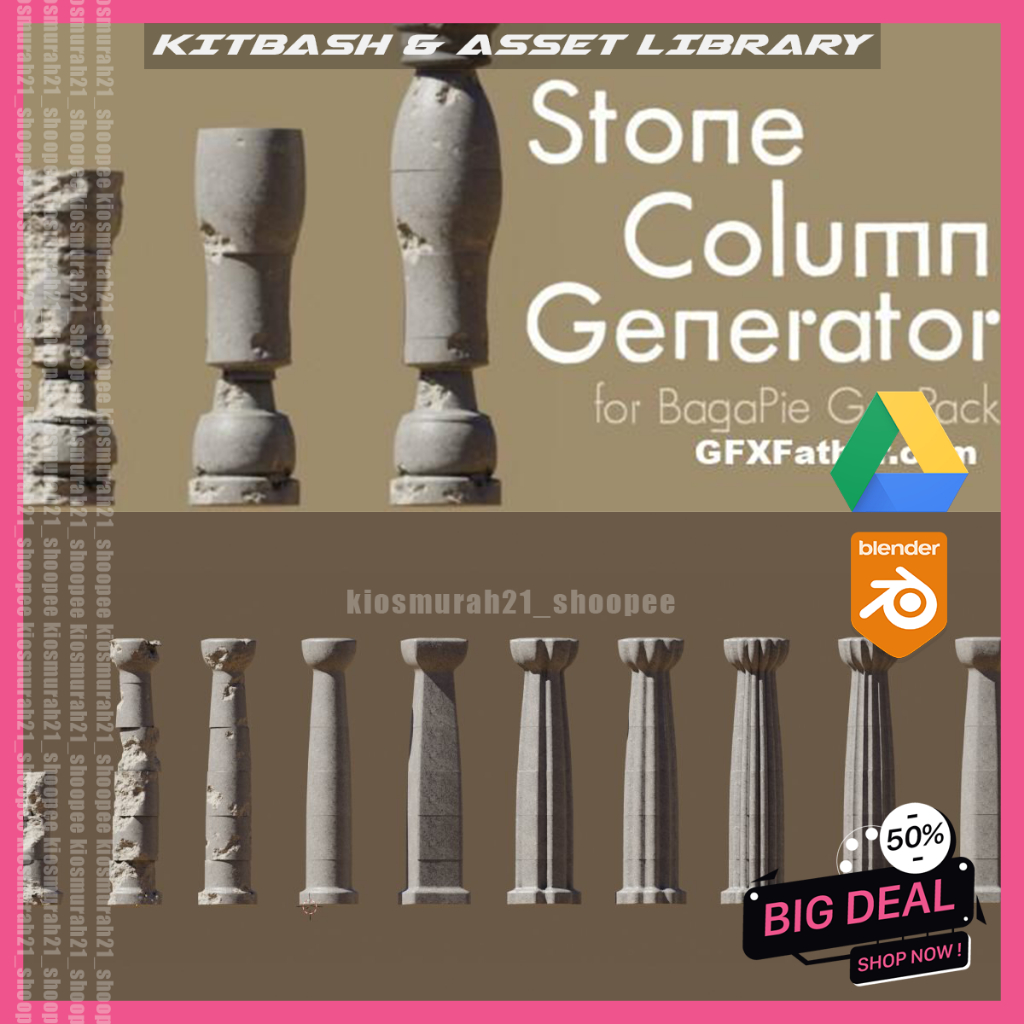 Jual Stone Column Generator for BagaPie Kitbash 3D Model Asset Library ...