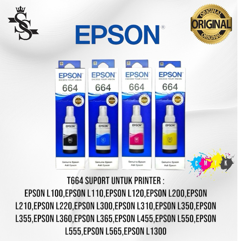 Jual Paket Tinta Epson 664 Original 100% Varian (B,C,M,Y) | Shopee Indonesia