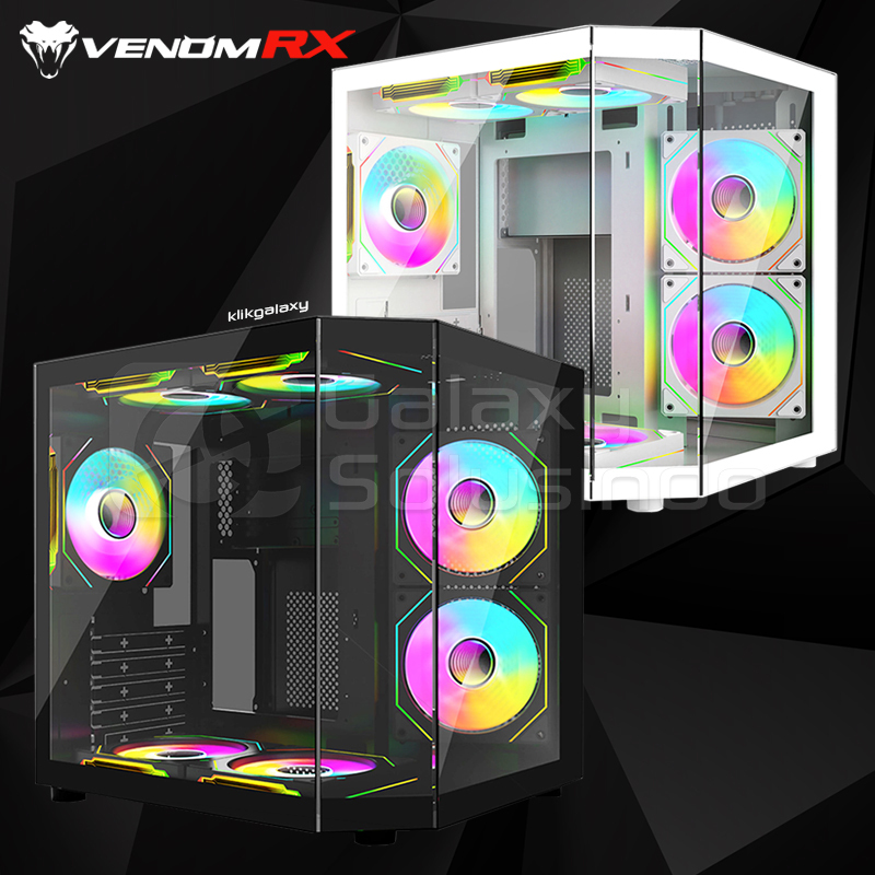 Jual VenomRX ATOM 3D Tempered Glass M-ATX Gaming Case - Black / White ...