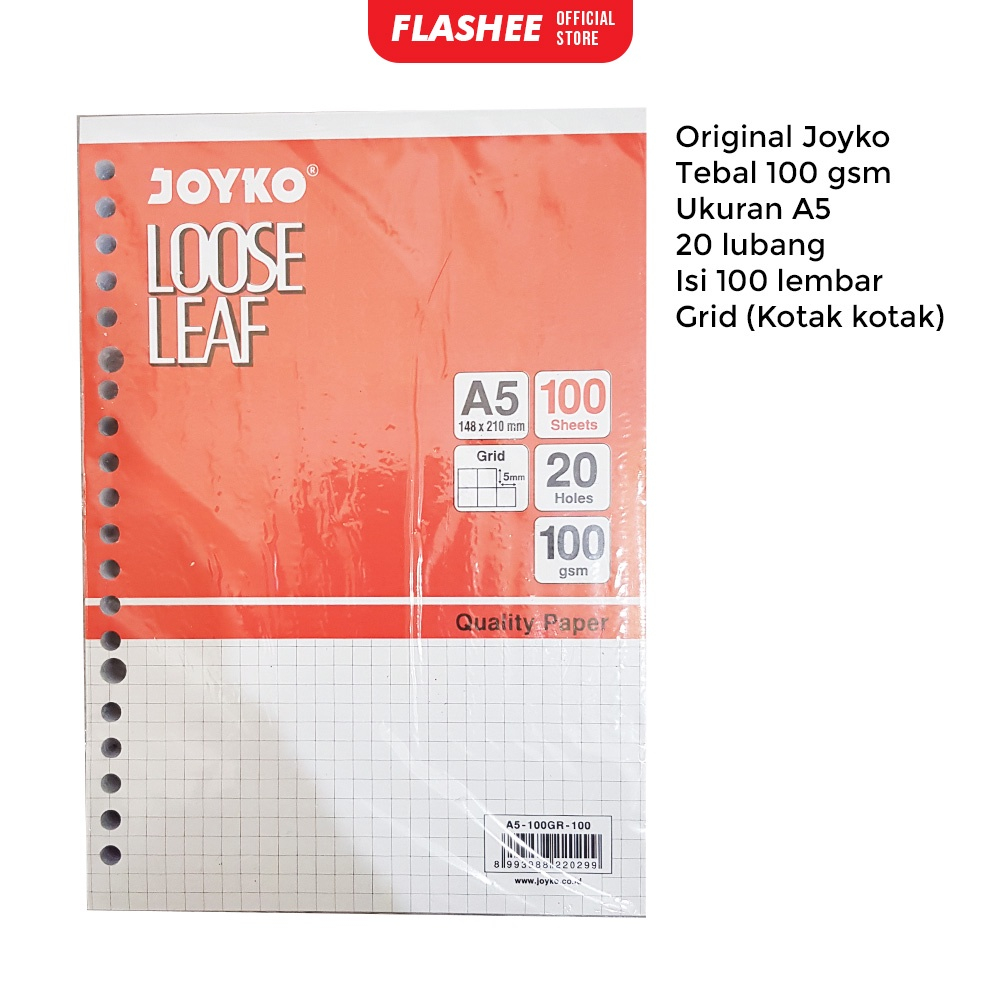 Jual Flashee Kertas Binder Grid Loose Leaf A5 B5 Isi 100 Lembar Kertas Kotak Isi Binder Joyko ...