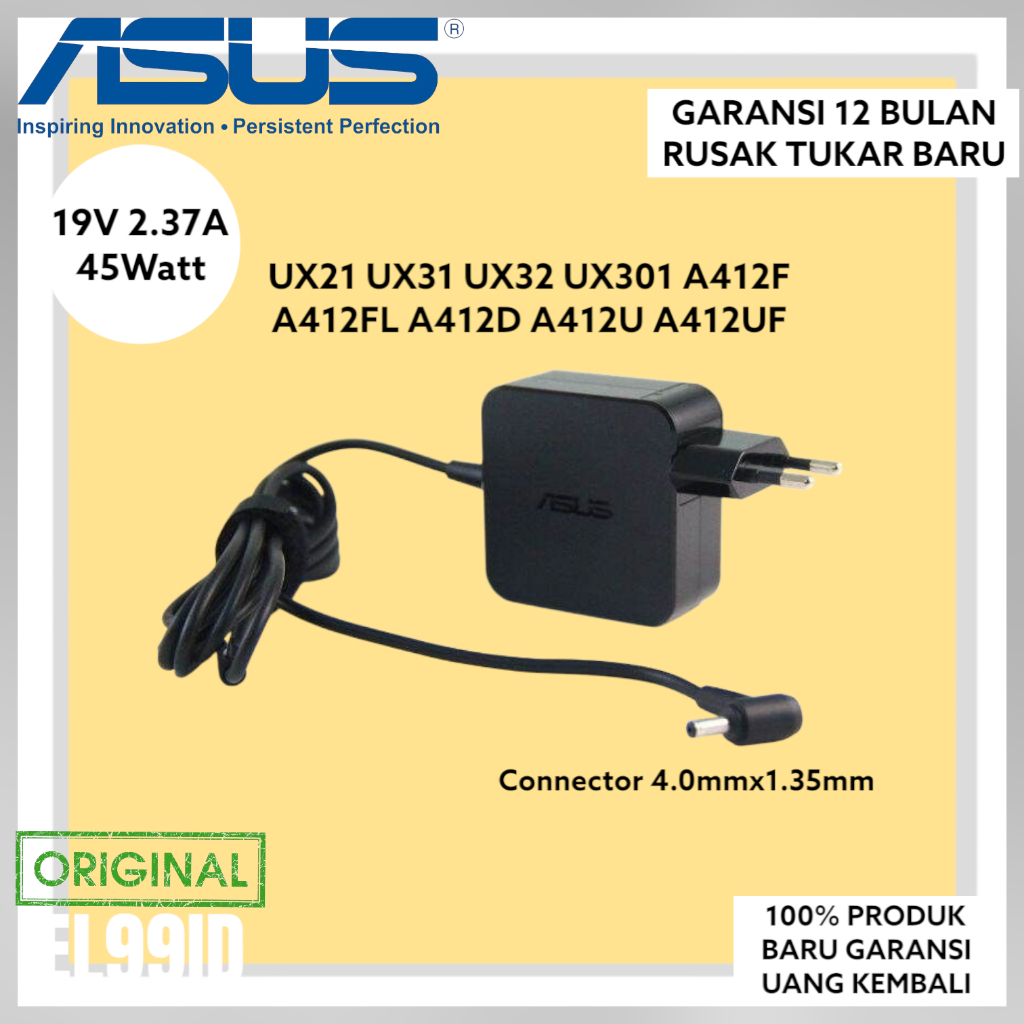 Jual Adaptor Charger Original Asus UX21 UX31 UX32 UX301 A412FA A412FL ...