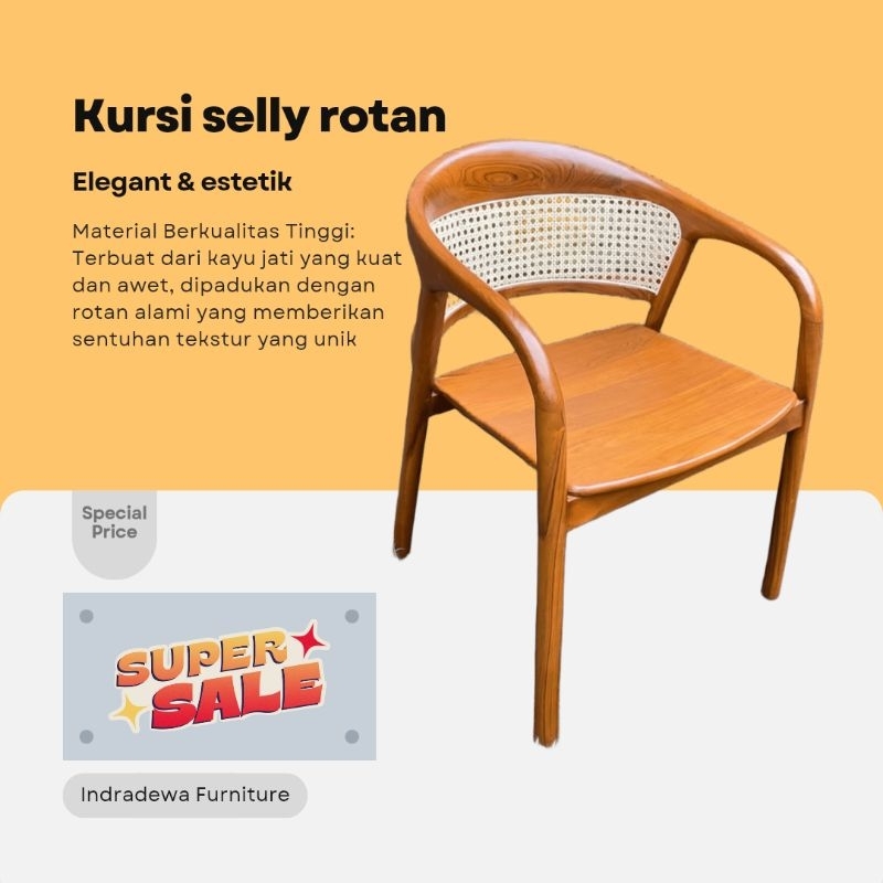 Jual Indradewa furniture kursi cafe selly rotan kayu jati jepara kursi makan sely | Shopee Indonesia