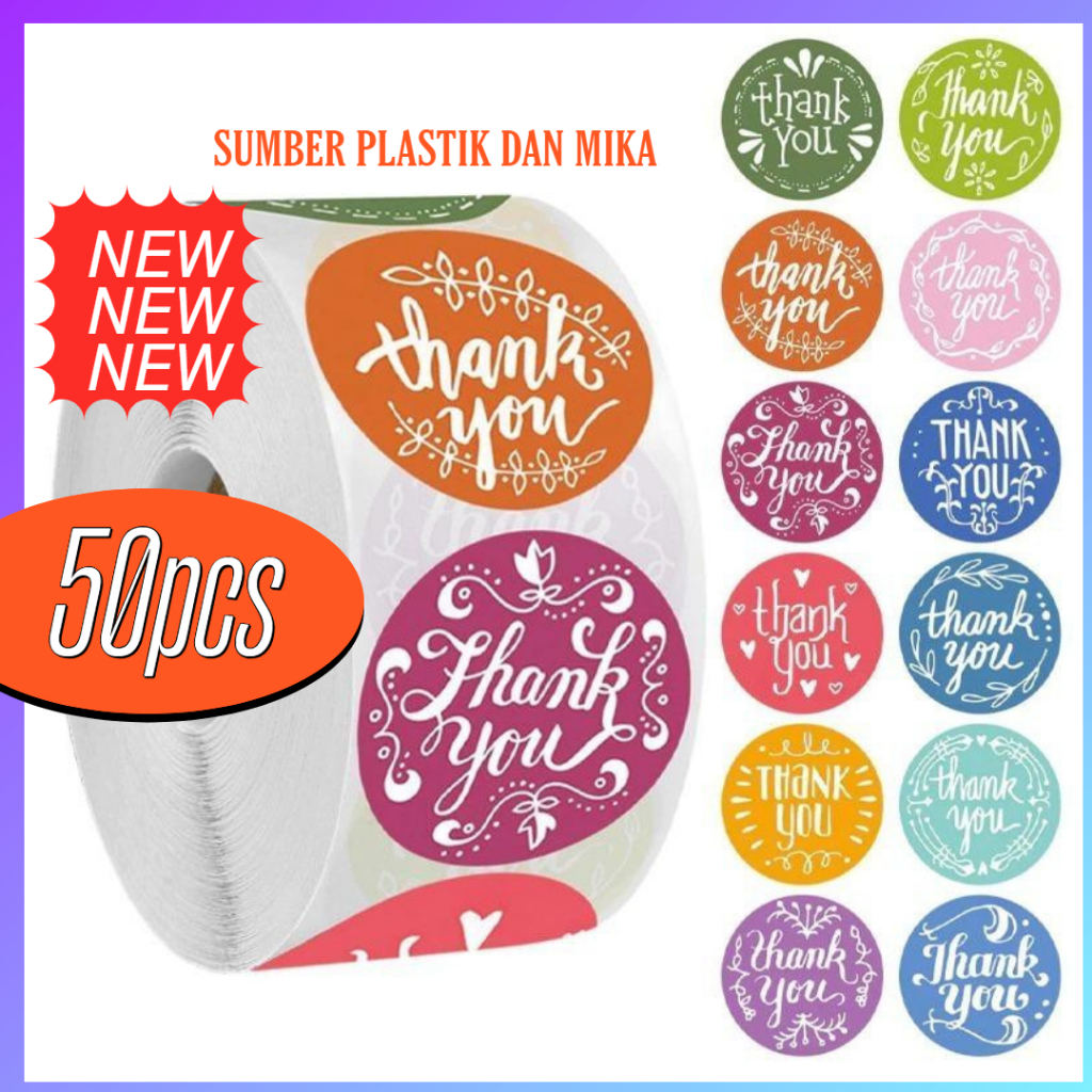 Jual [ BACA ISI 50pcs ] Sticker Thank You/ Terima Kasih Warna Sticker ...