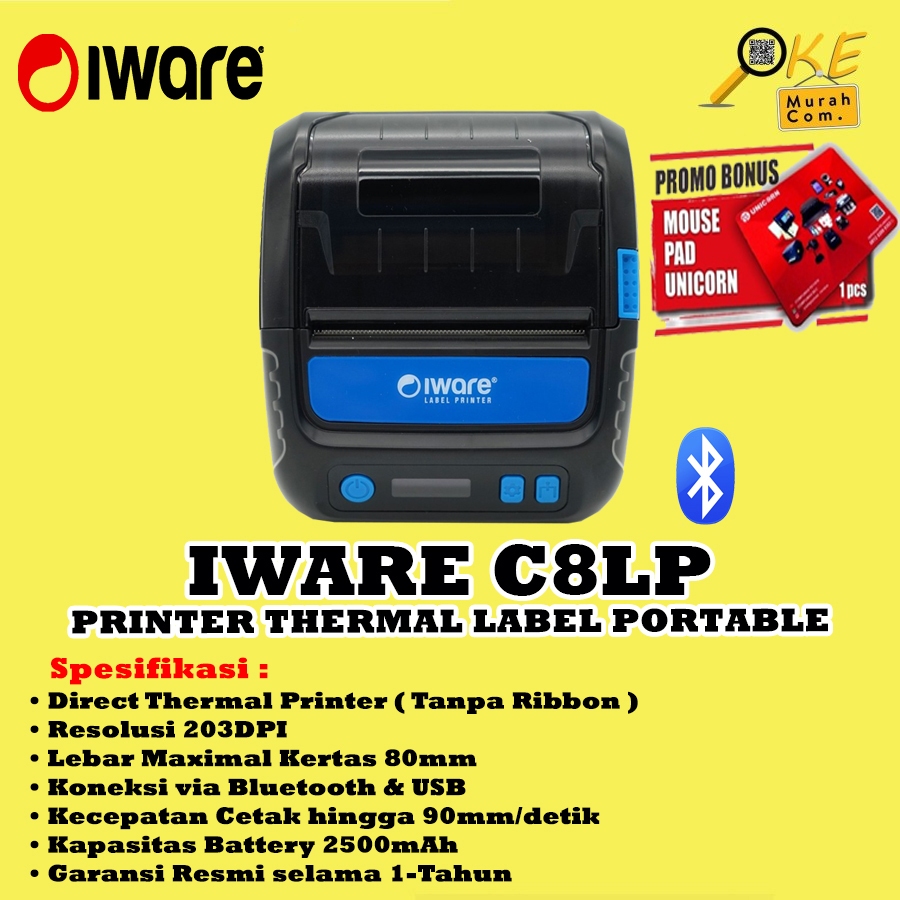 Jual Printer Thermal Label & Kasir Portable Iware C8LP / C-8LP / C 8LP ...
