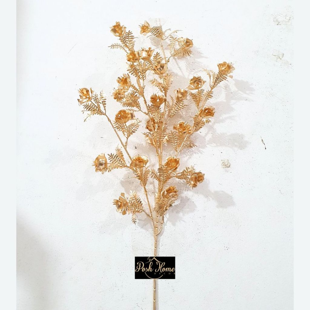 Jual Bunga Wild Rose 4 Cabang/Dekorasi Golden leaf Home Decoration ...