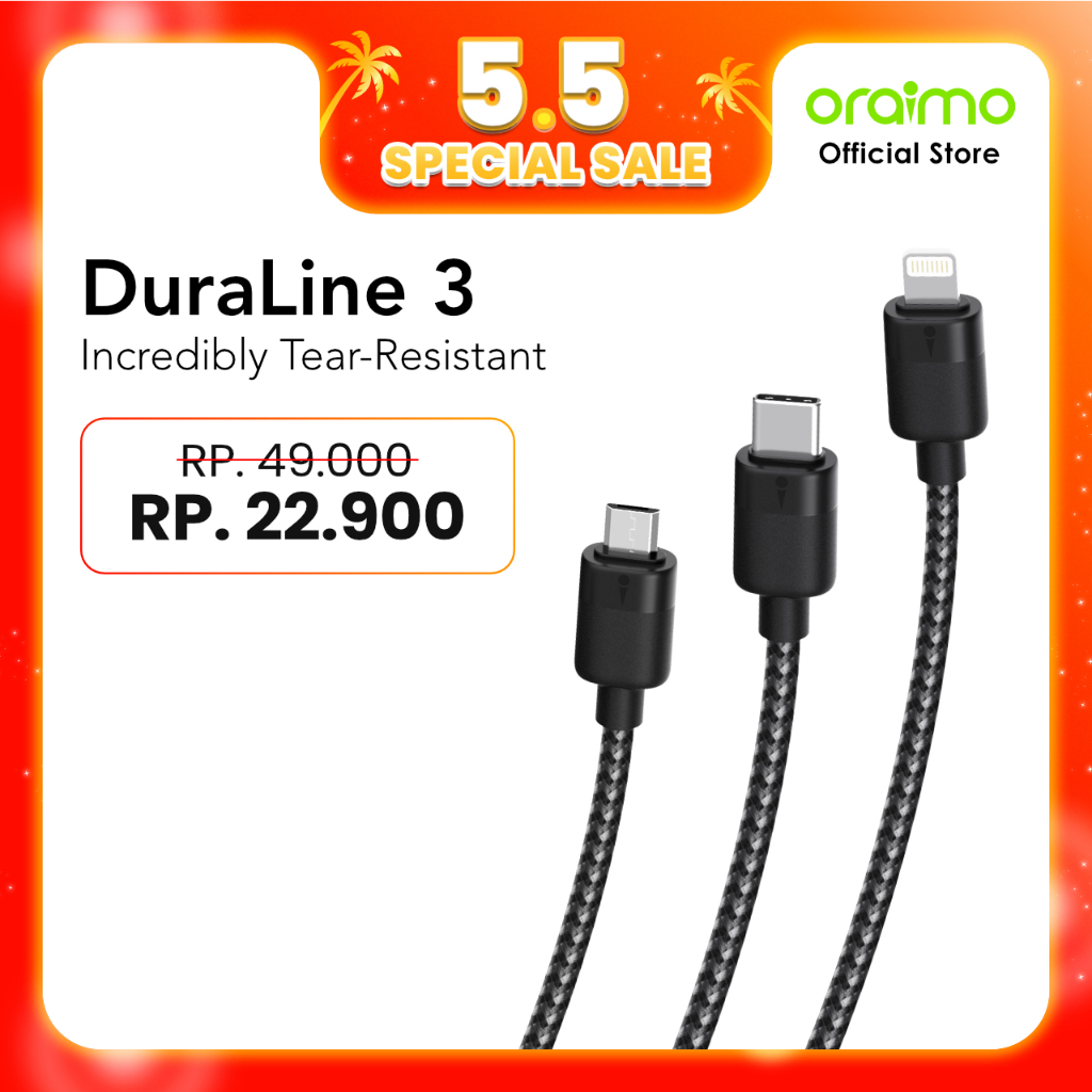 Jual oraimo Kabel Data Duraline 3 Kabel Lightning Micro USB Tipe C 2A ...