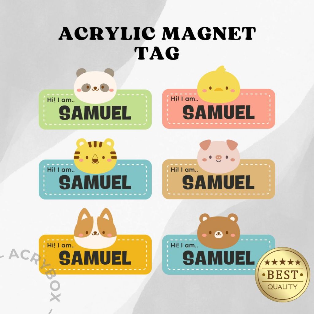 Jual Name Tag Magnet Akrilik Anak Lucu Karakter Hewan | Animal Name Tag ...