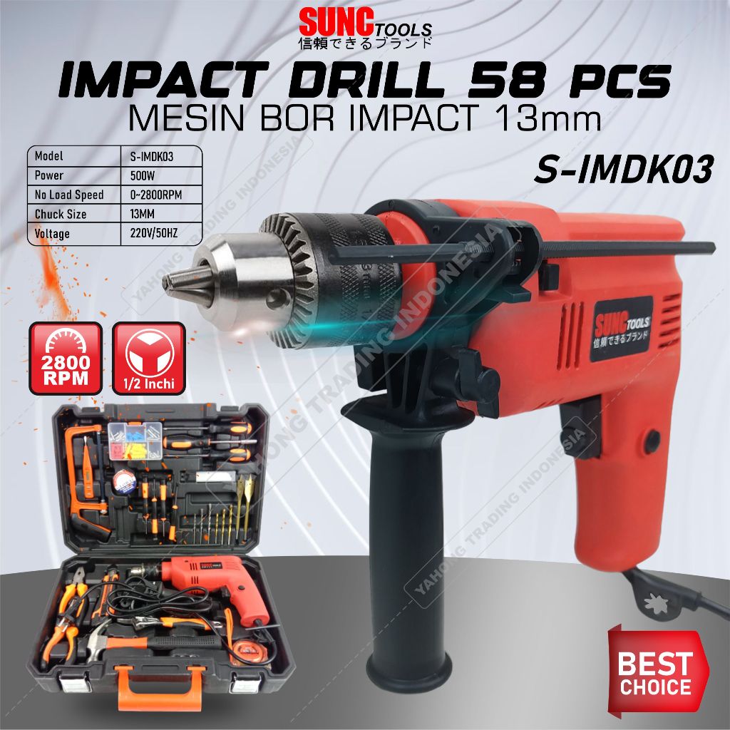 Jual Mesin Bor Impact Drill Listrik 13mm SIMDK03 SET LENGKAP 58 pcs SUNC TOOLS | Shopee Indonesia