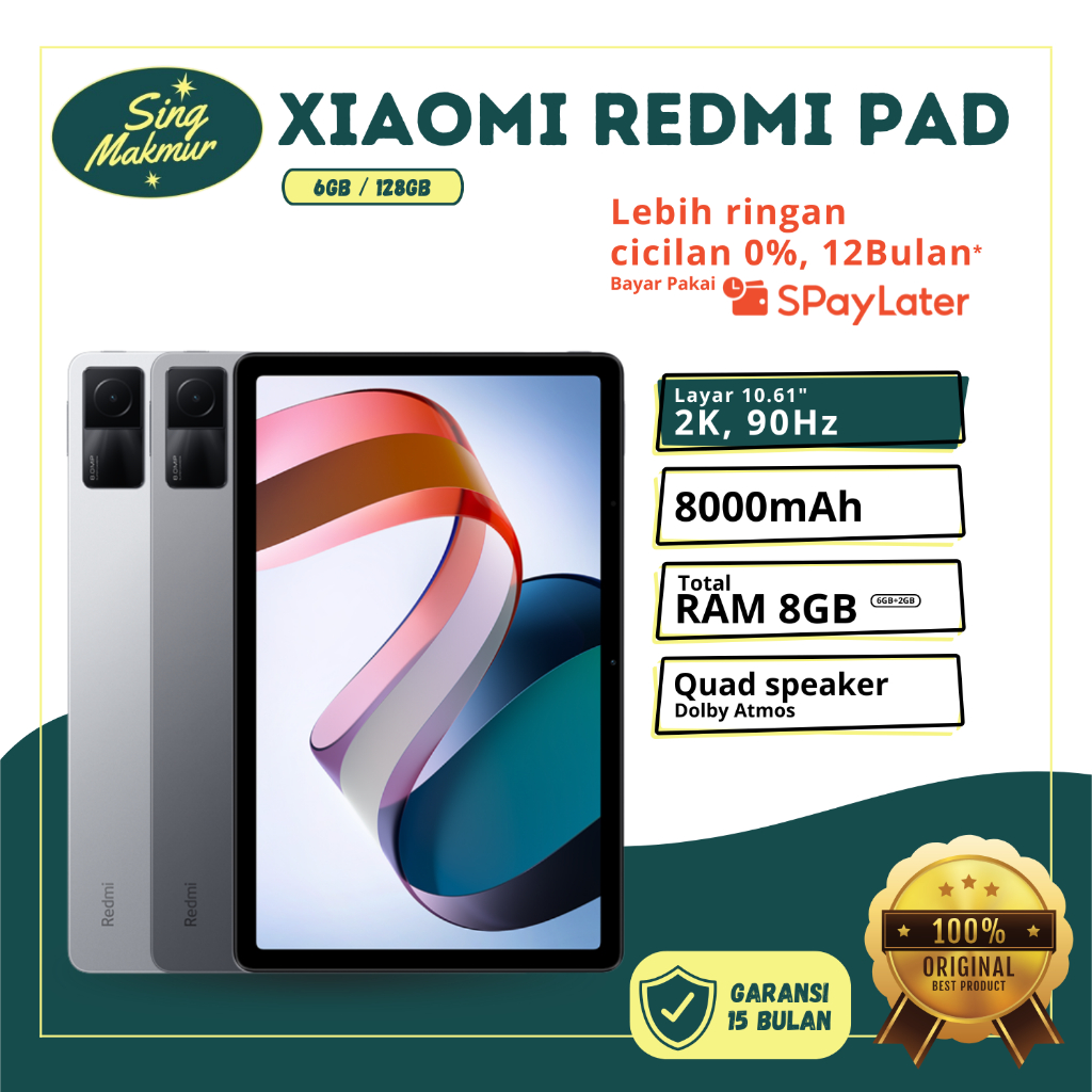 Jual Xiaomi Tablet Redmi Pad 6/128 Layar 2K 90Hz 8000mAh Quad Speakerr Resmi | Shopee Indonesia