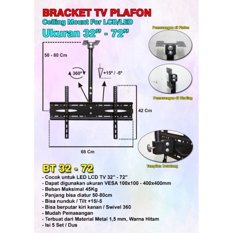 Jual BRAKET TV GANTUNG 32 - 72 INCH BRACKET TV GANTUNG ATAS TEMBOK ...