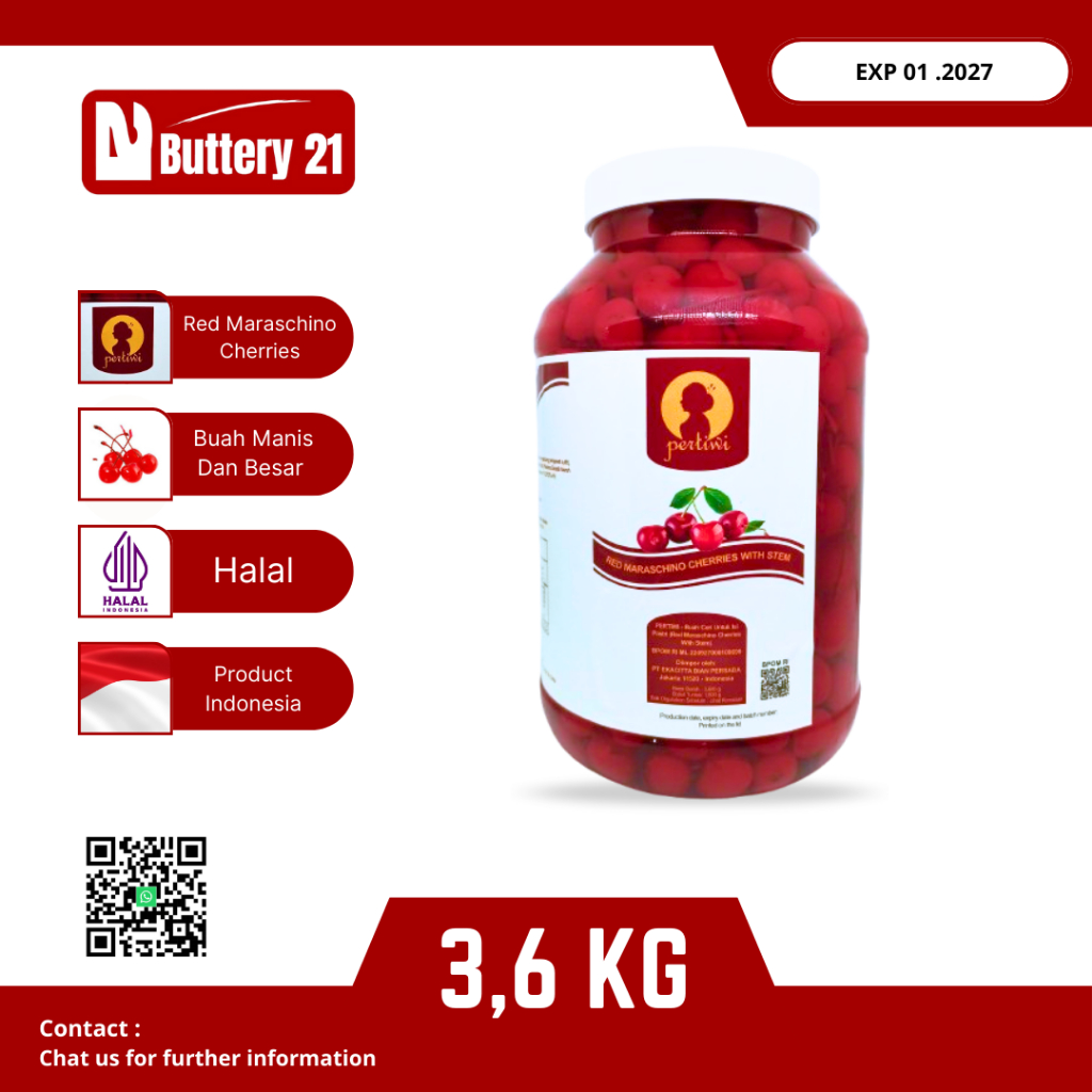 Jual MARASCHINOS BUAH CHERRY TANGKAI MERAH 3,6 KG / BUAH CERI/RED ...