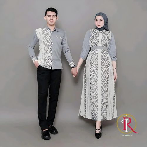 Jual RIsatu-Ready Stock Set Couple Belvia Grey Broken White Tenun Troso ...