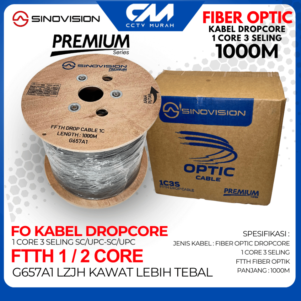 Jual Kabel Dropcore Premium 1/2 Core 3 Seling Sinovision dropcore Fiber ...