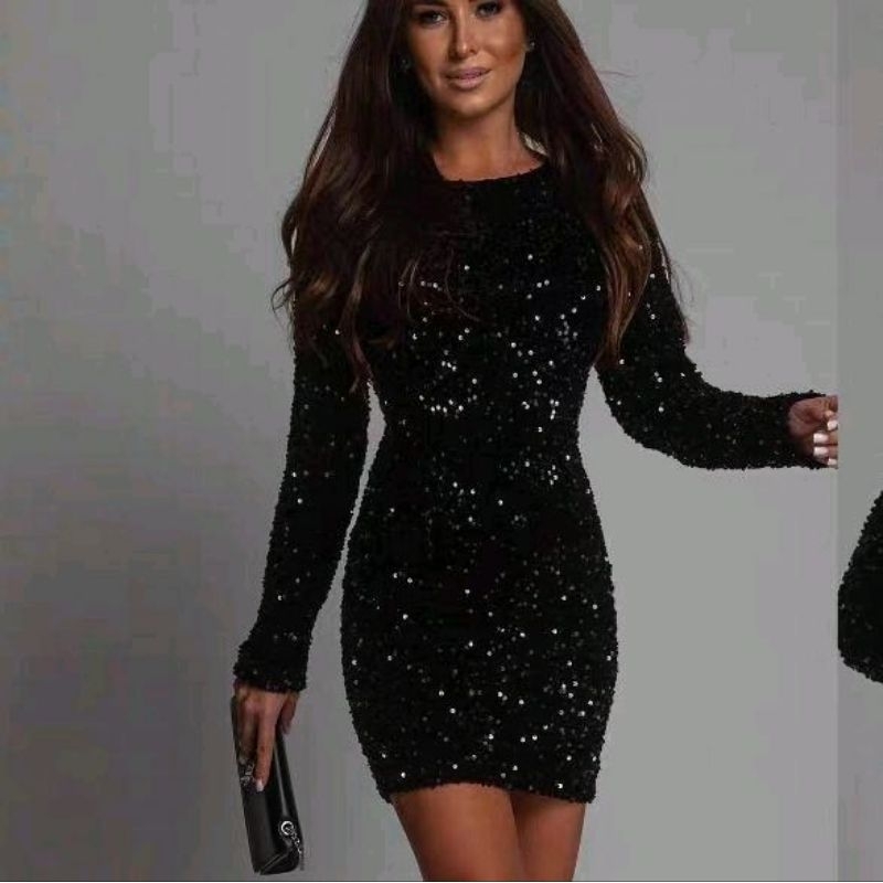 Jual Mini Dress Span sequin mote-mote premium untuk party gaun malam ...